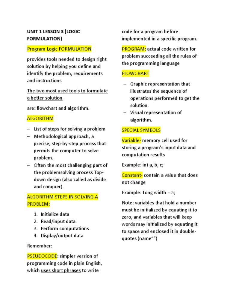 Unit 1 Lesson 3 Flow Chart Pdf Algorithms Input Output