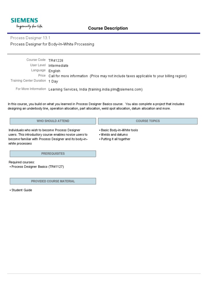 TR41228 - Process Designer For Body-In-White Processing | PDF