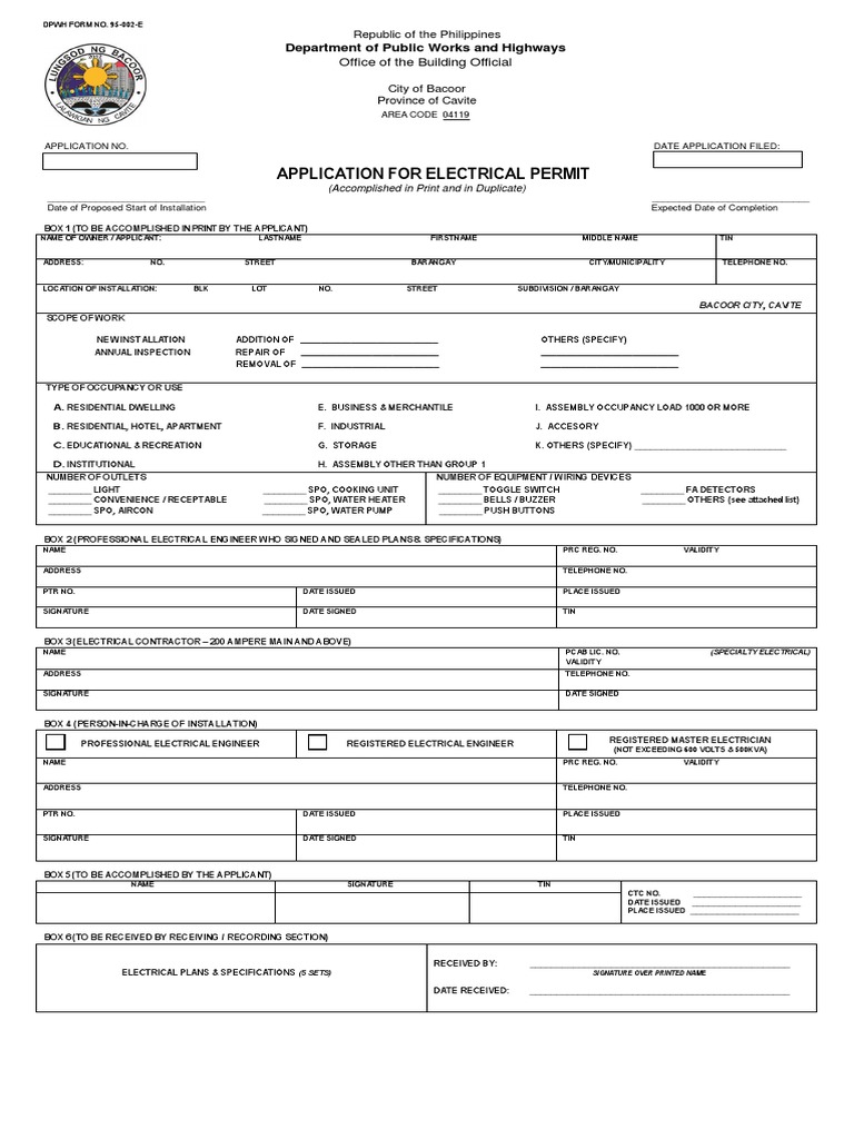 Application For Electrical Permit: Department of Public Works and ...