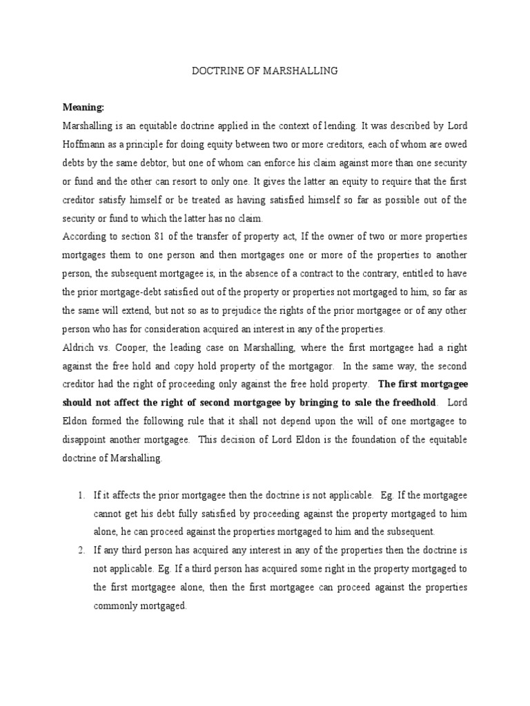 Doctrine of Marshalling | PDF | Mortgage Law | Foreclosure