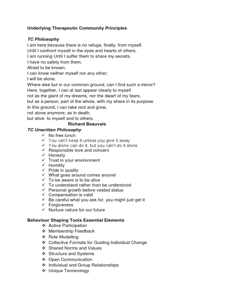 Lesson 3. Underlying Therapeutic Community Principles | PDF | Violence ...
