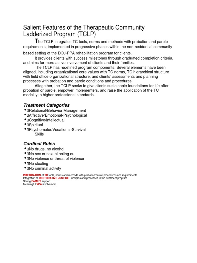 LESSON 4. Salient Features of The Therapeutic Community Ladderized ...