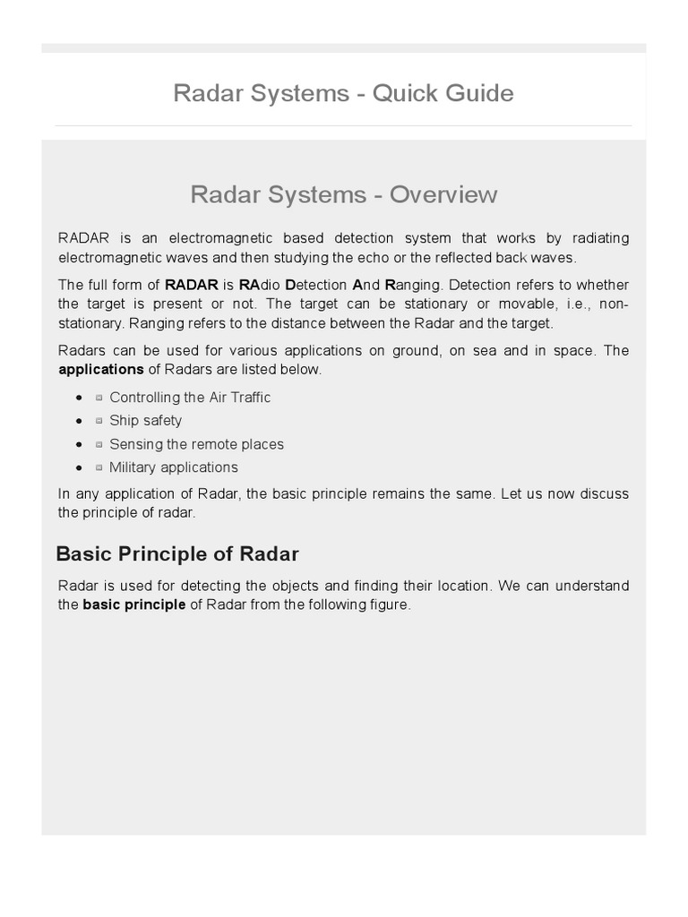 Radar Systems - Quick Guide: Basic Principle of Radar | PDF | Radar ...