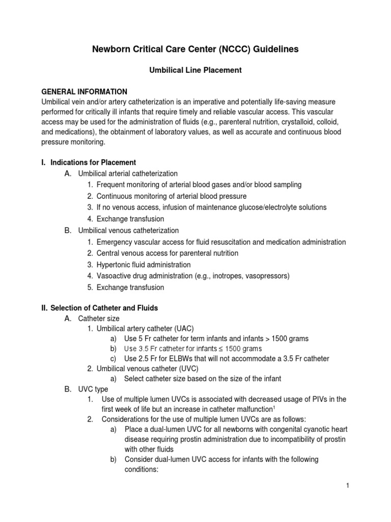 Newborn Critical Care Center (NCCC) Guidelines: Umbilical Line ...