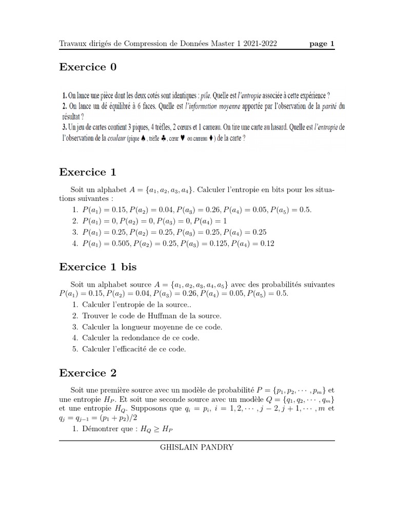 Compression de Données : Exercices Master 1 | PDF | Compression de données | Ondelette