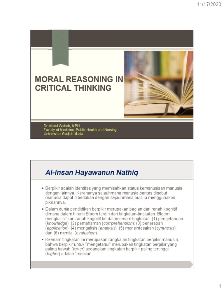 Moral Reasoning in Critical Thinking | PDF | Morality | Reason