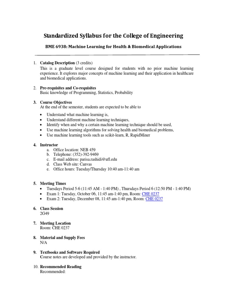 Fall 2015 Syllabus BME6938 Machine Learning | PDF | Machine Learning ...