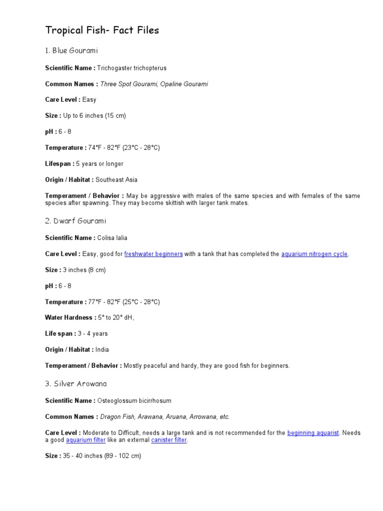Tropical Fish - Fact Files | Download Free PDF | Aquarium | Fish