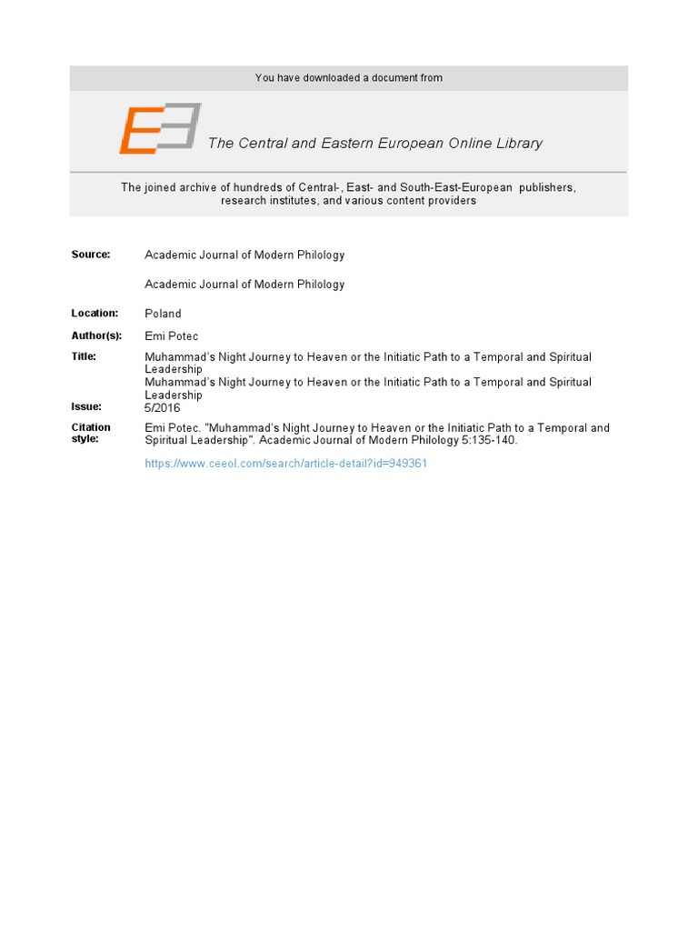 Muhammad's Night Journey To Heaven or The Initiatic Path To A Temporal and Spiritual Leadership ...