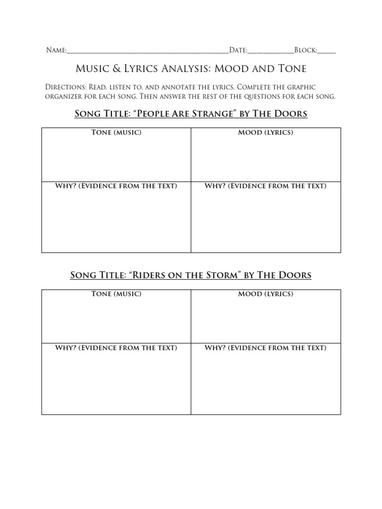 Mood and Tone Lyric Analysis | PDF | Metaphor | Cognition