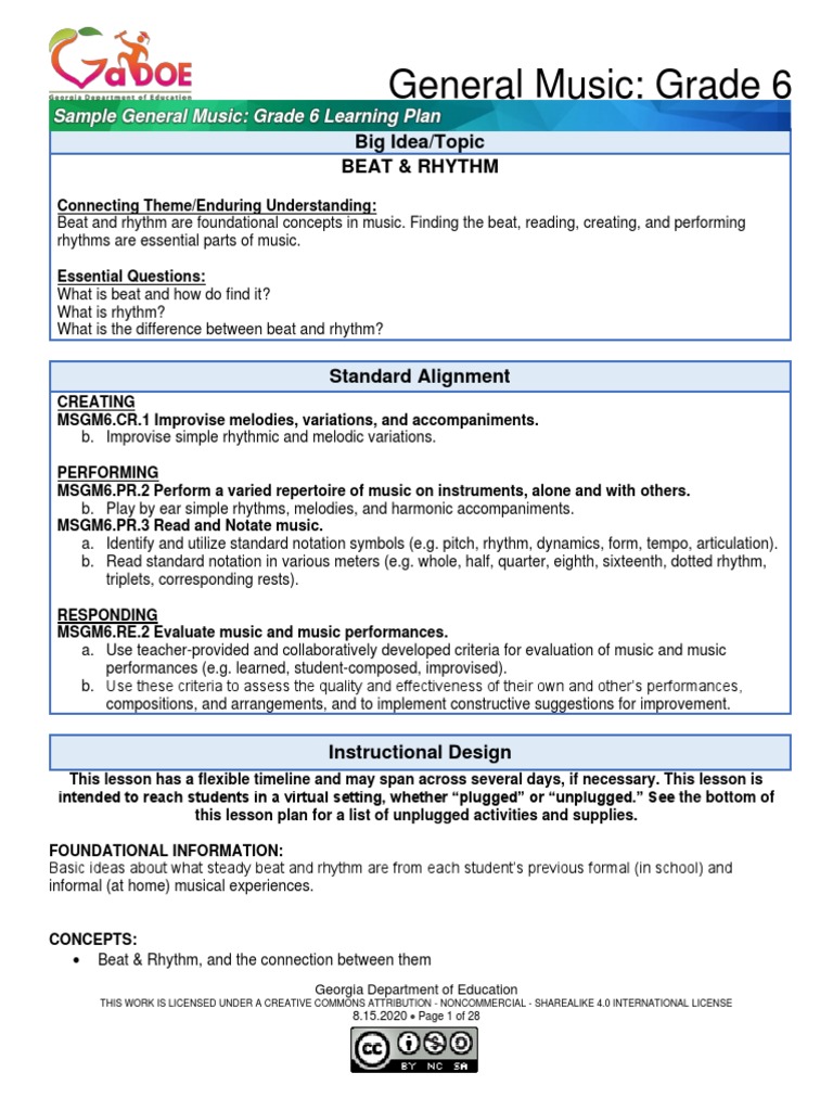 Music DLP General Music 6th Grade Lesson Plan | PDF