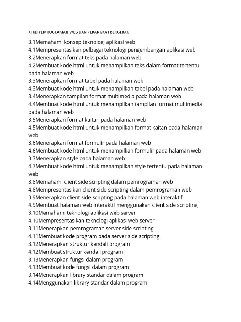 Ki KD Pemrograman Web Dan Perangkat Bergerak | PDF