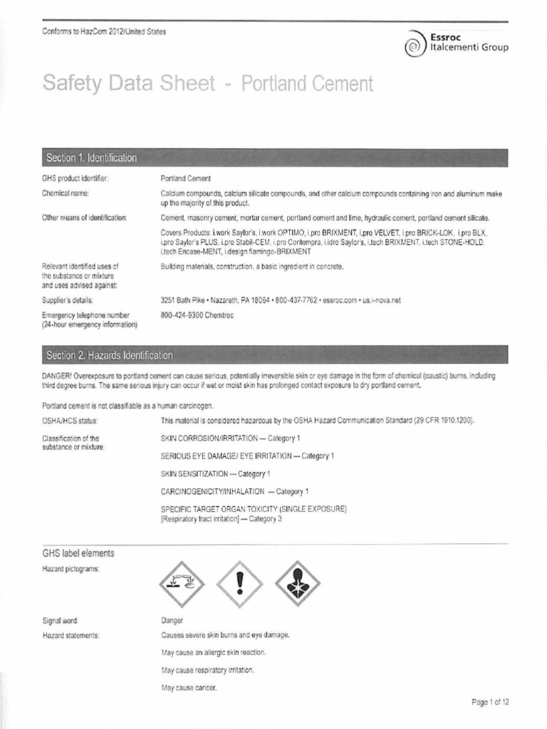 Msds Portland Cement | PDF | Cement | Personal Protective Equipment
