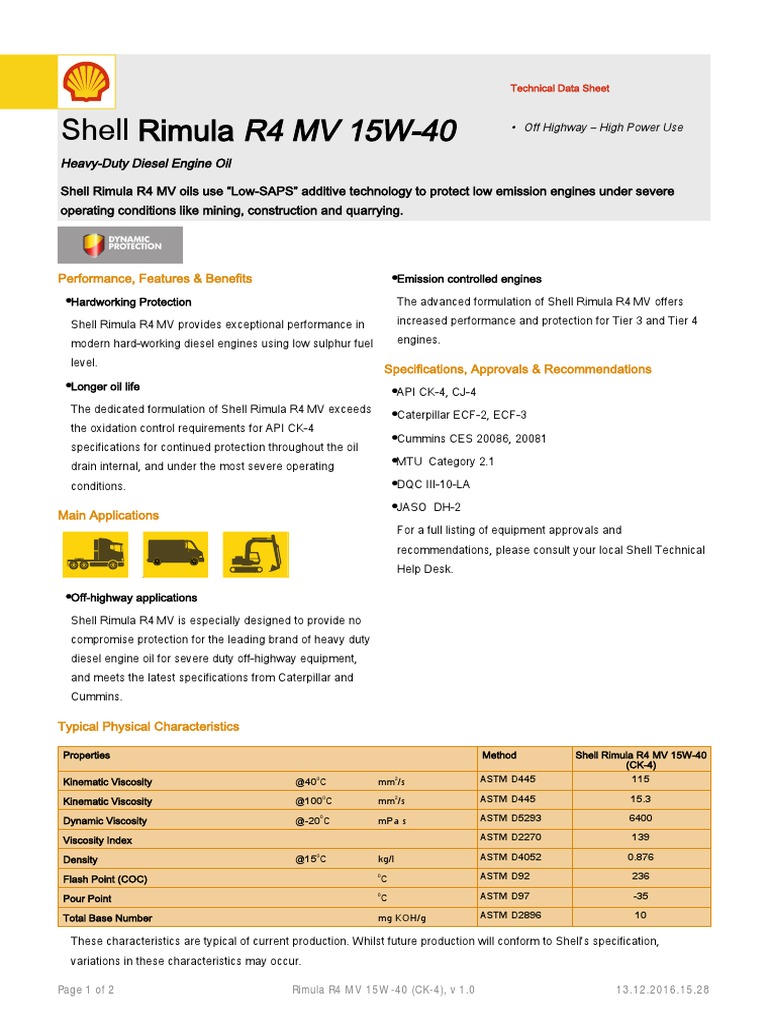 Shell Rimula R4 MV 15W-40 | PDF | Motor Oil