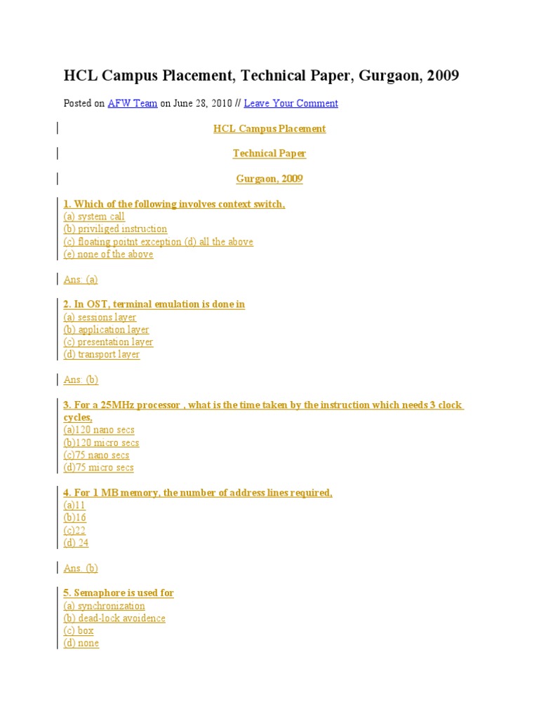 EnggRoom - Placement - HCL Campus Placement | PDF | Pointer (Computer Programming) | Software