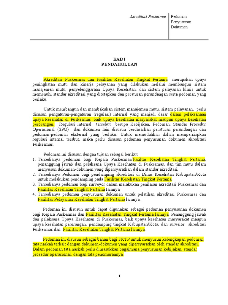 Pedoman Penyusunan Dokumen Akreditasi Puskesmas | PDF