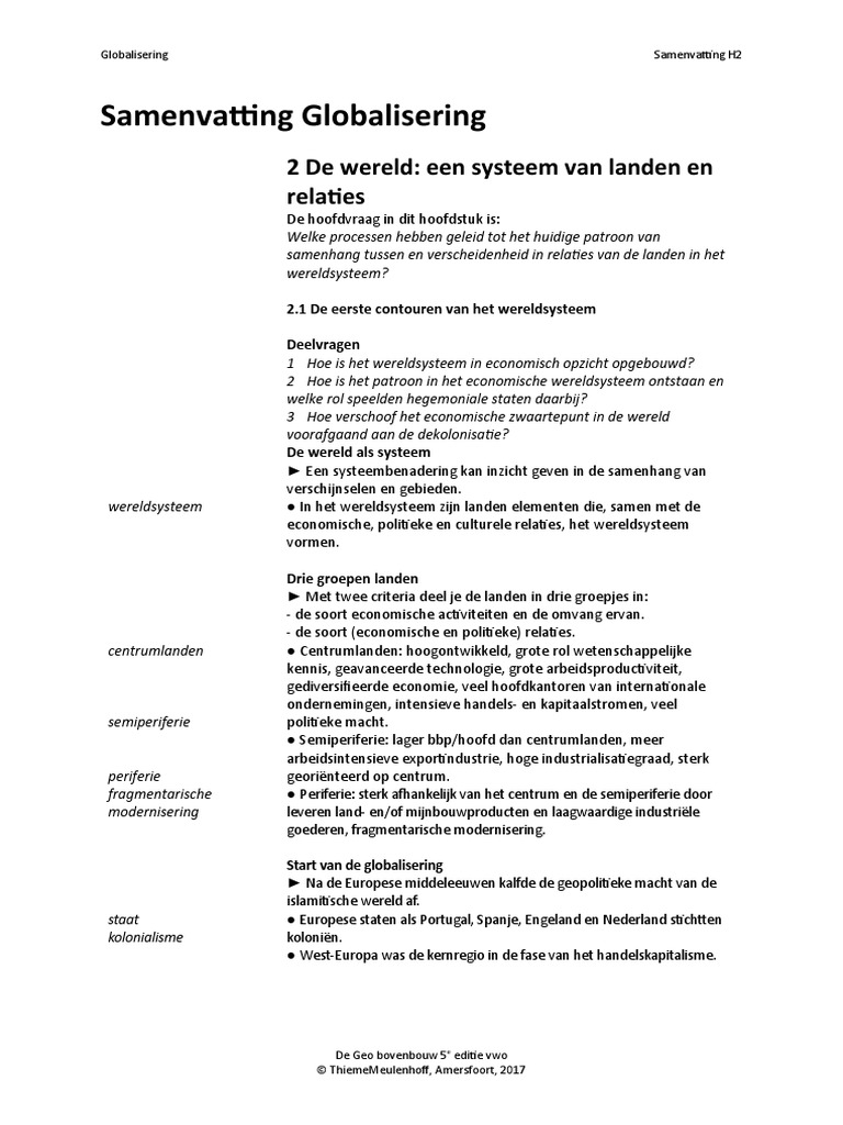 Samenvatting Globalisering Hoofdstuk 2 | PDF