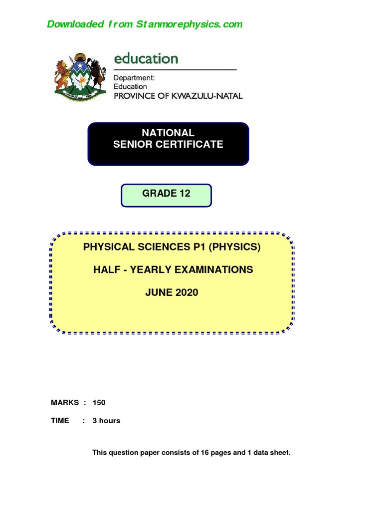 Physical Sciences June 2020 Paper 1 and Memo | PDF | Force | Mass