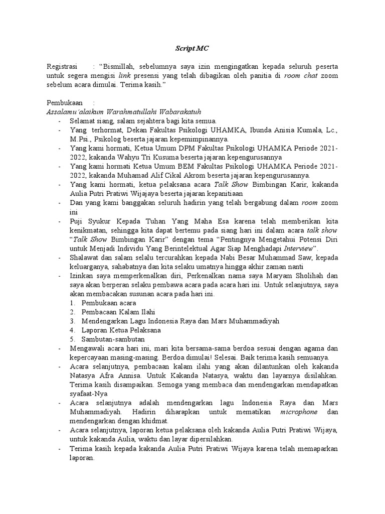 Script MC Talk Show BK | PDF