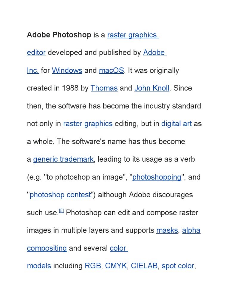 Adobe Photoshop Is A: Raster Graphics Editor Adobe Inc. Windows Macos ...