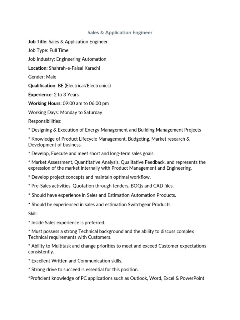 Sales & Application Engineer | PDF
