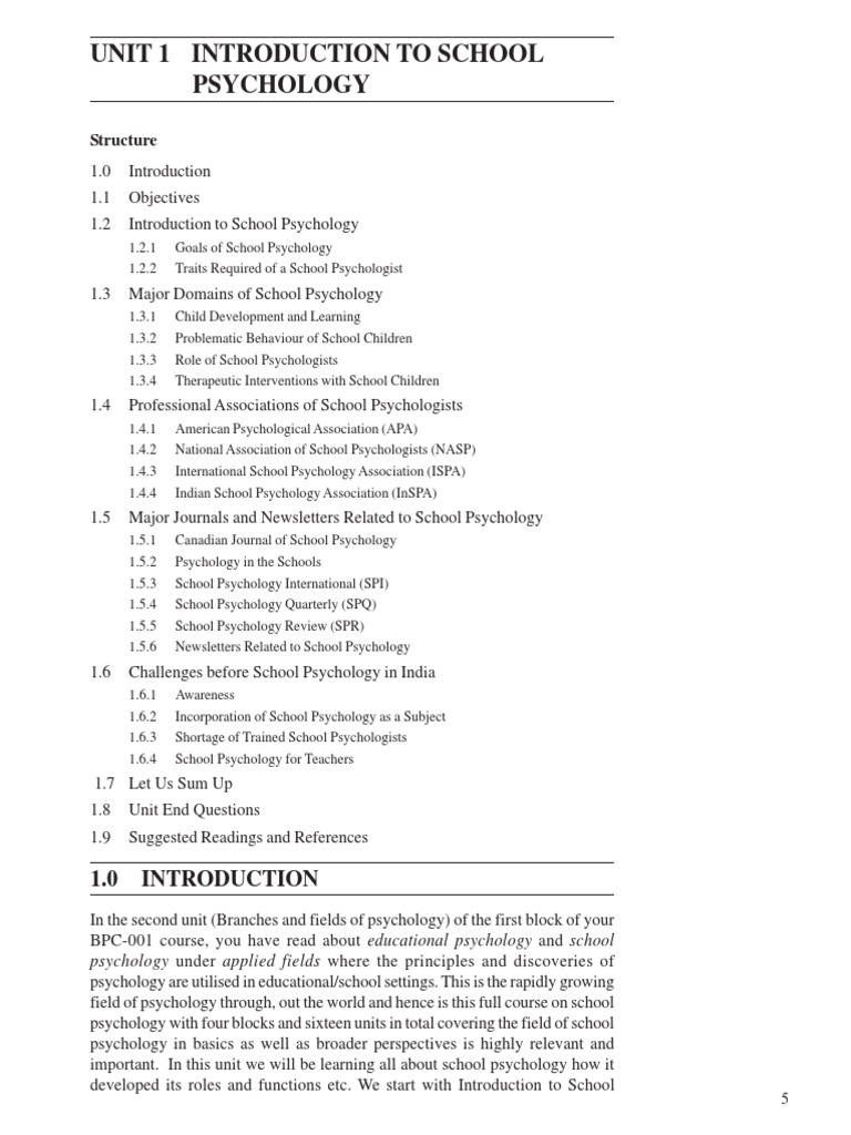 Unit 1 Introduction To School Psychology: Structure | PDF | School ...