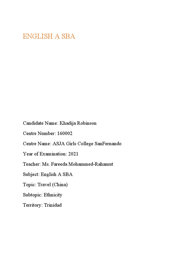 English SBA | Download Free PDF | English Language | China