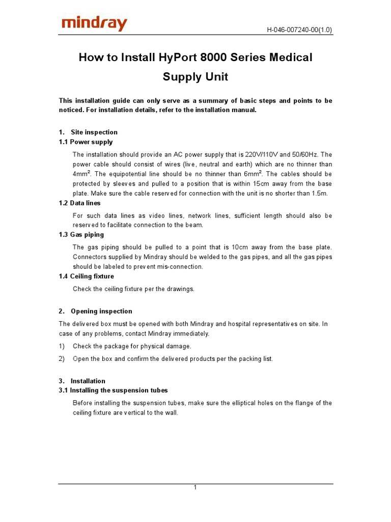 How To Install Hyport 8000 Series Medical Supply Unit | PDF | Power ...