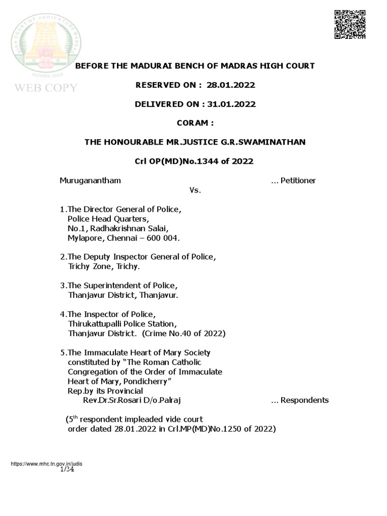 Lavanya Case: High Court Judgment Copy | PDF | Police | Supreme Court ...