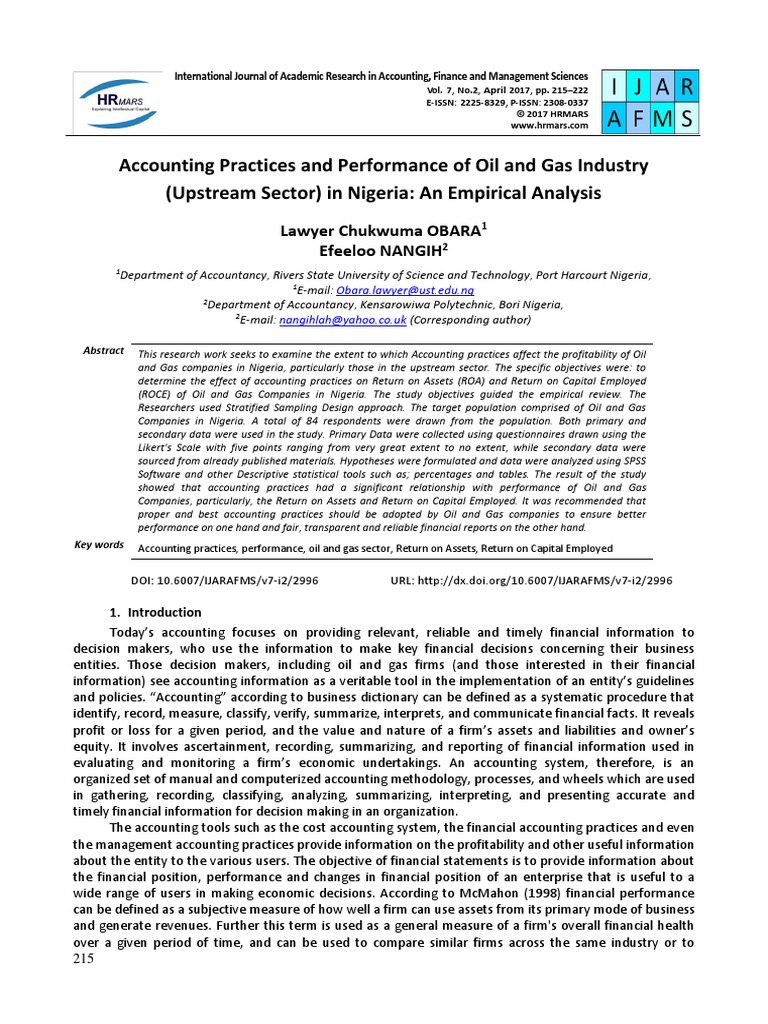 Article 21 Accounting Practices and Performance of Oil and Gas Industry ...