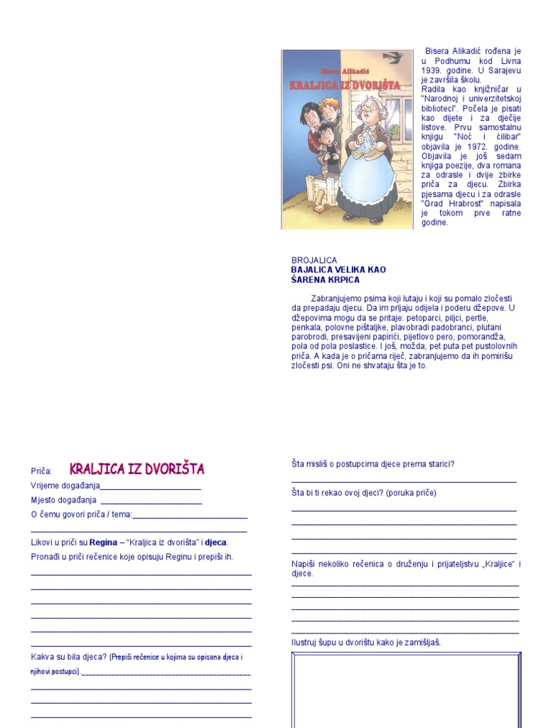 Bisera Alikadic - Kraljica Iz Dvorista - Nastavni Listic | PDF