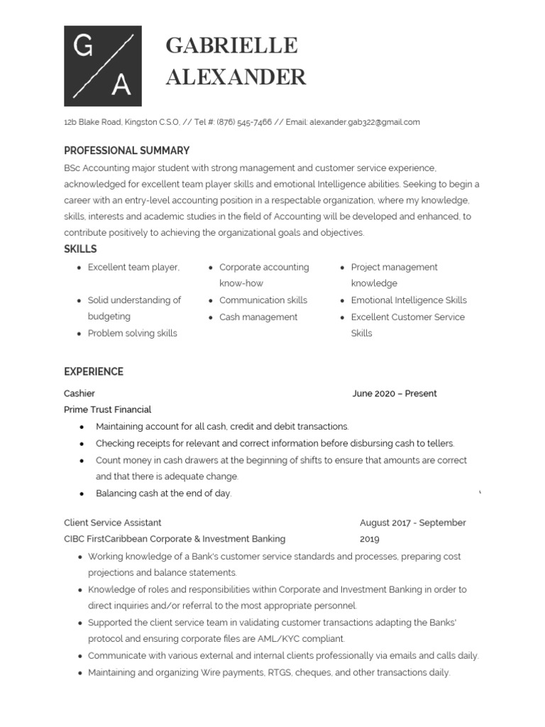 Gabrielle Updated Resume | PDF | Banks | Accounting