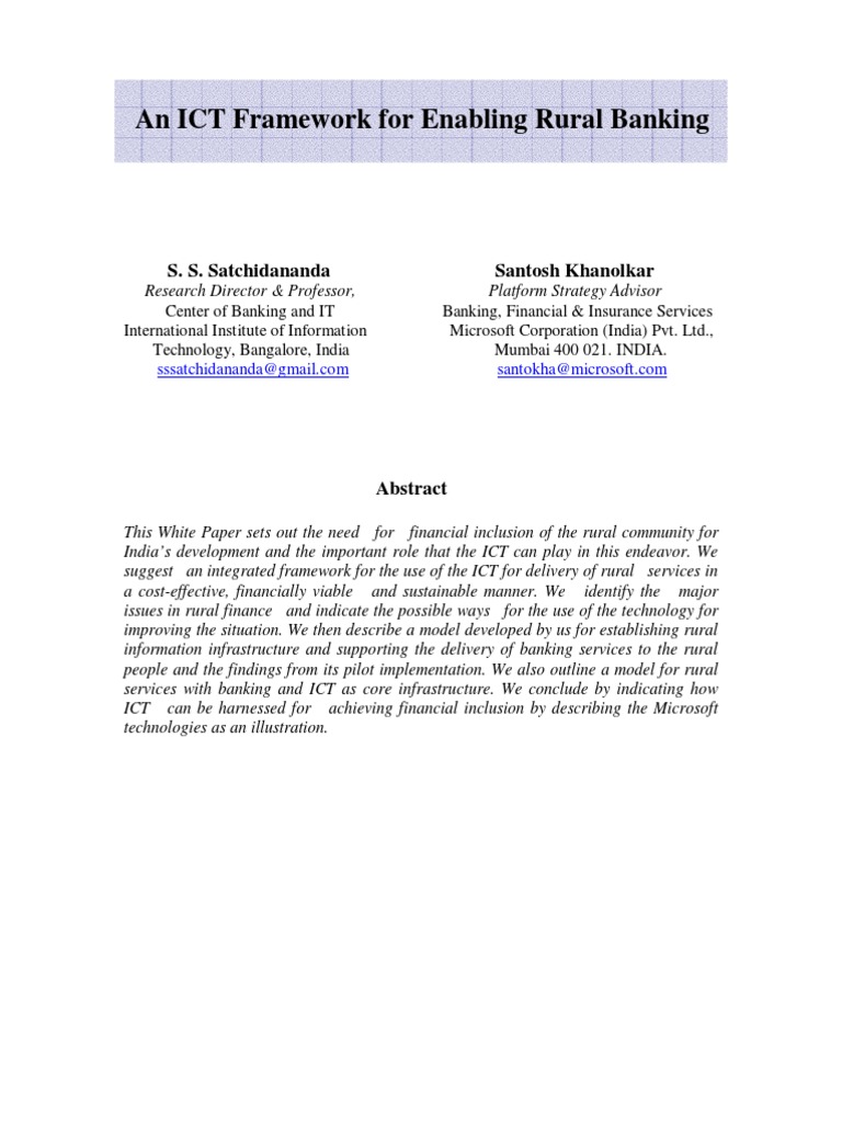An ICT Framework For Enabling Rural Banking | PDF | Internet & Web ...