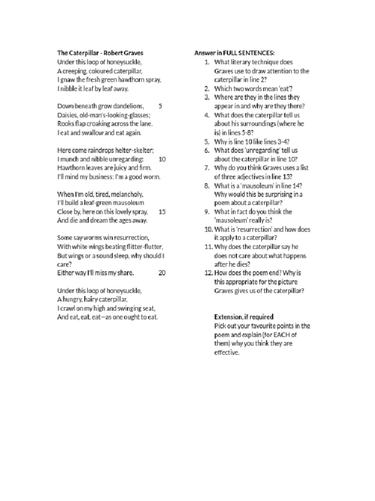 The Caterpillar-Robert Graves | PDF