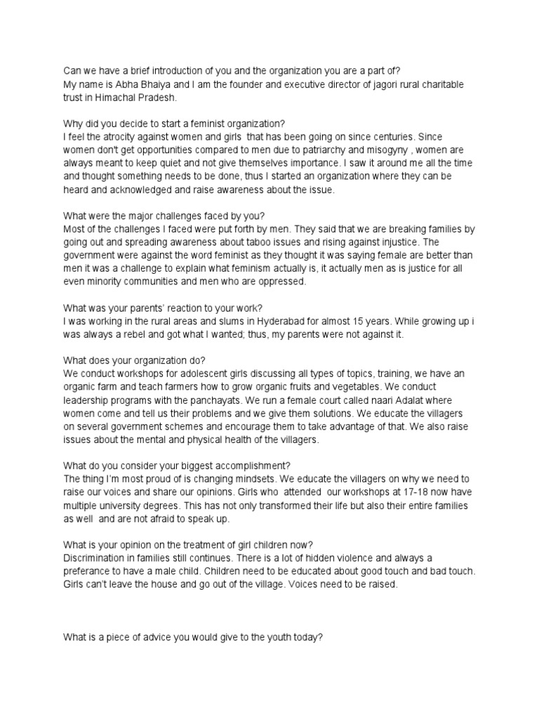 Interview Final | PDF | Feminism | Gender Studies