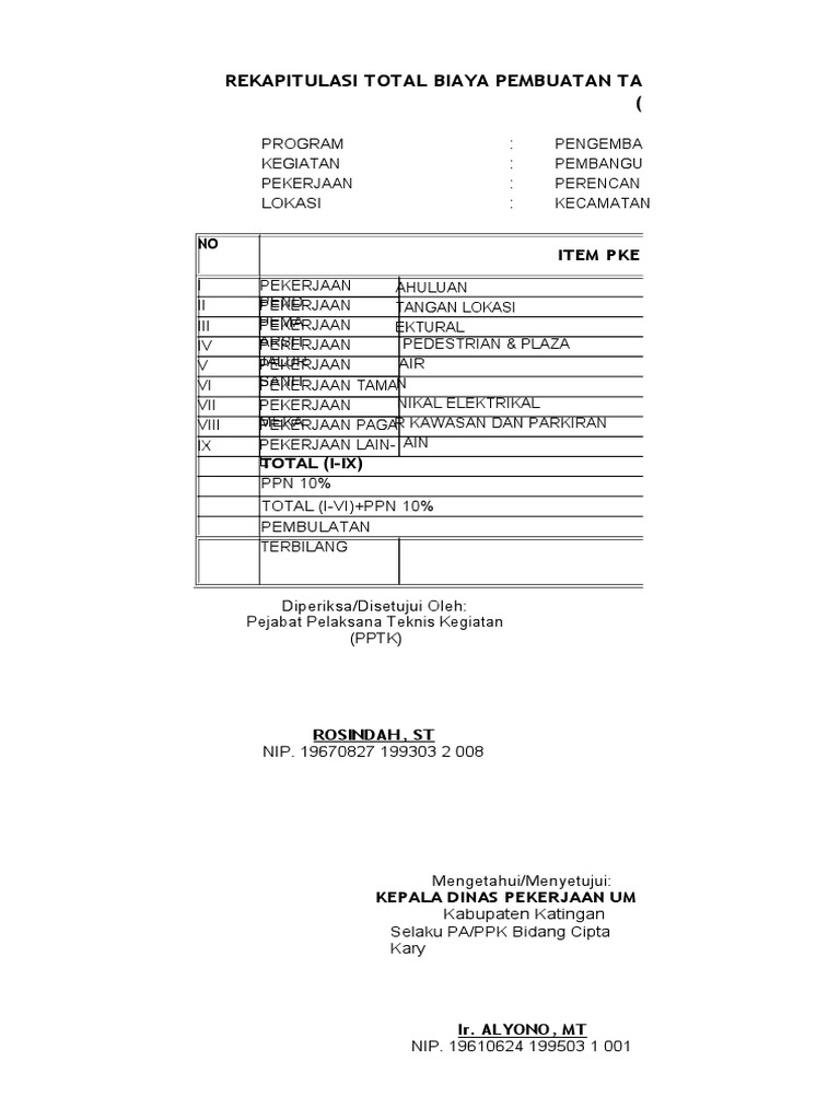 Contoh Rab Taman | PDF