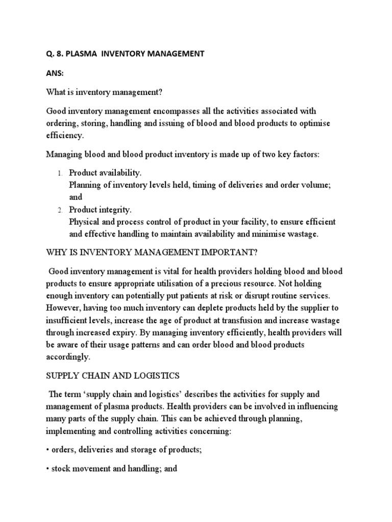 Plasma Inventory Management | PDF | Inventory | Blood Plasma