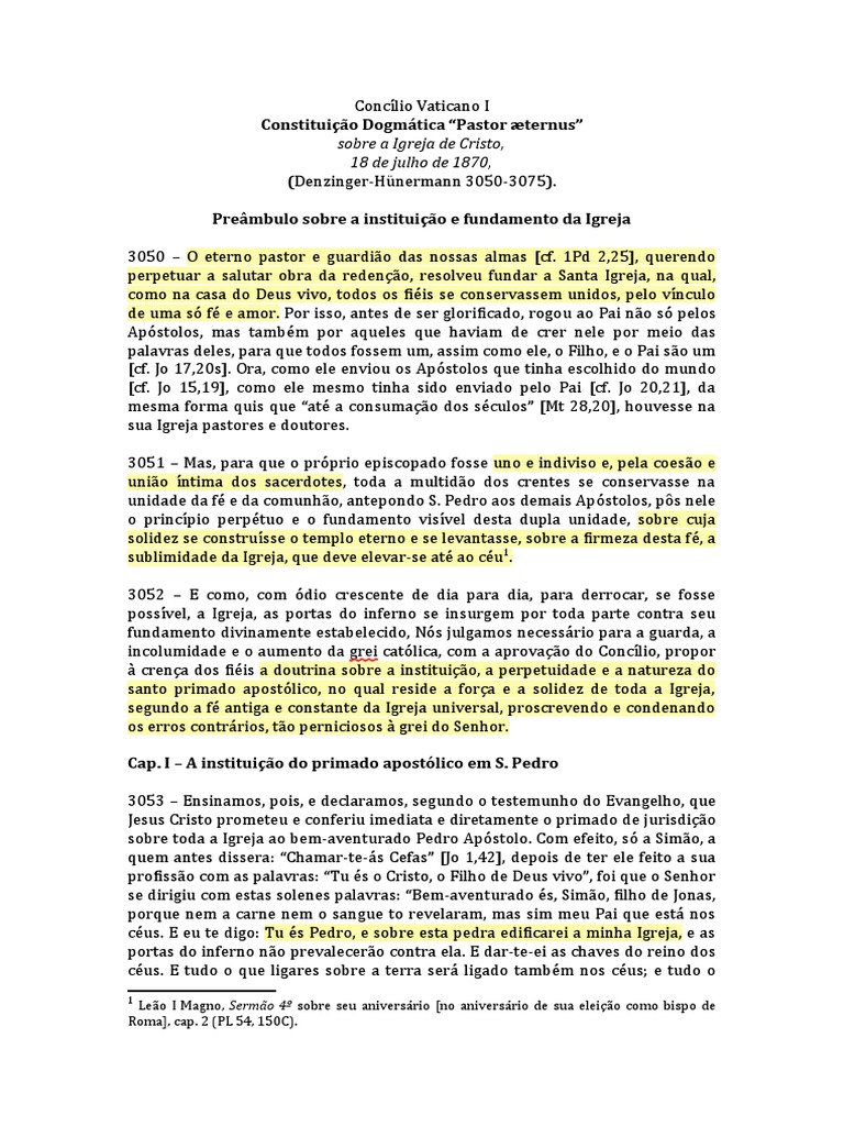 Concílio Vaticano I - Pastor Aeternus | PDF | São Pedro | Igreja católica