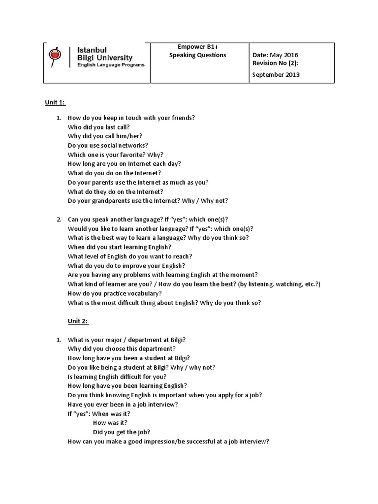 Empower B1+ Questions Exam Practice | PDF