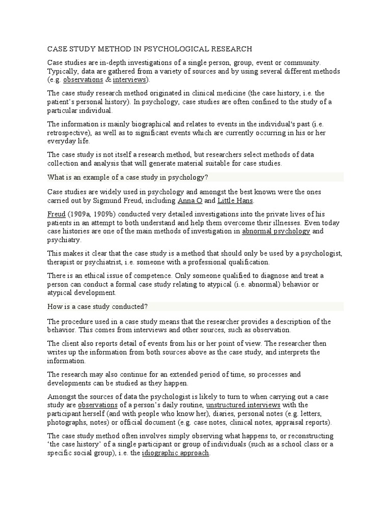 Case Study Method in Psychological Research | PDF | Psychology ...