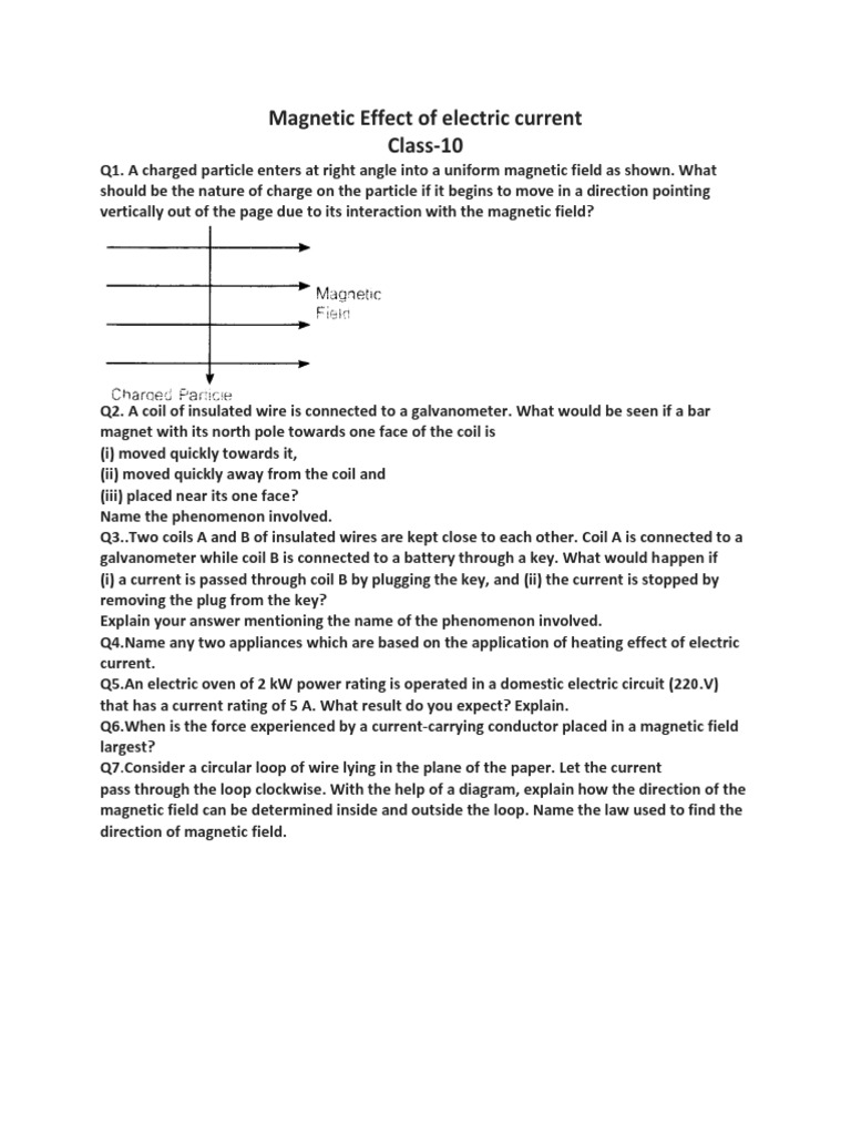 Magnetic Effect Physics Questions Class 10 | PDF | Science & Mathematics