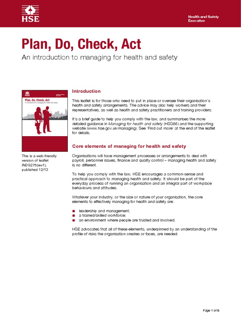 Plan, Do, Check, Act: An Introduction To Managing For Health and Safety | Descargar gratis PDF ...
