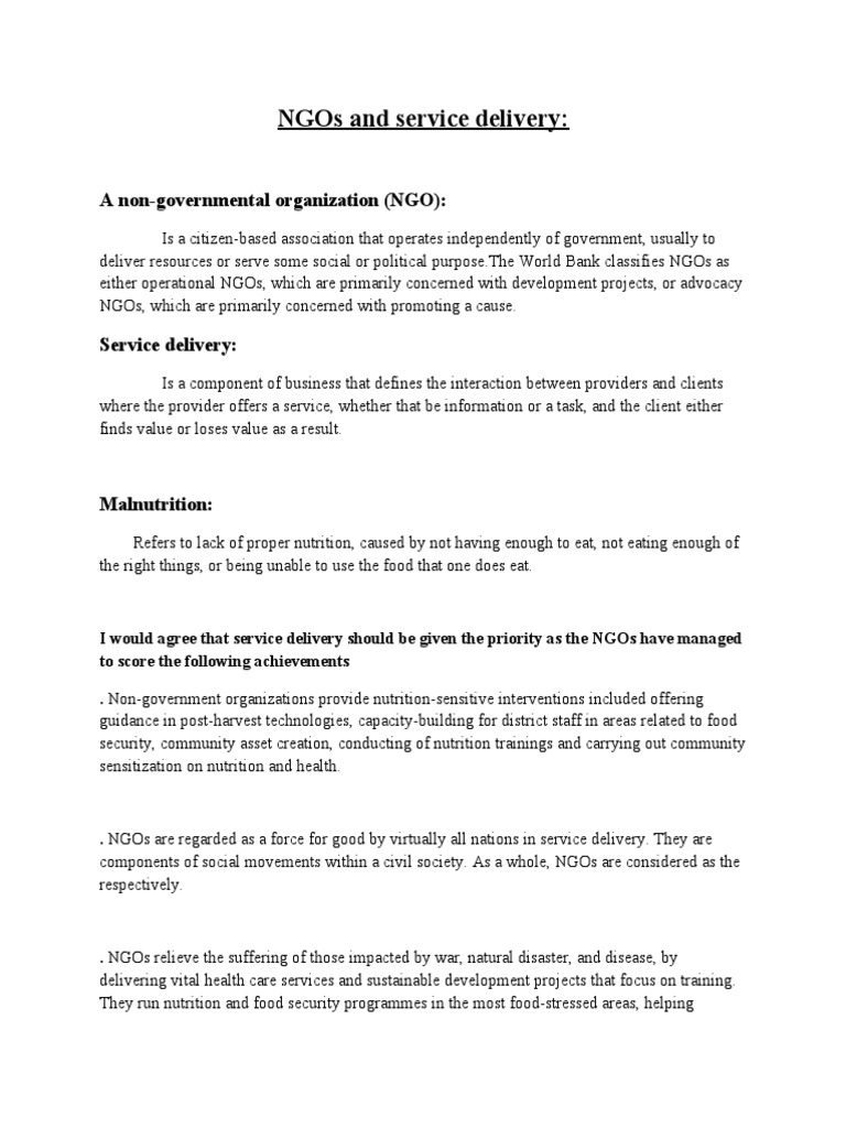 NGO Roles in Service Delivery and Advocacy | PDF | Non Governmental ...