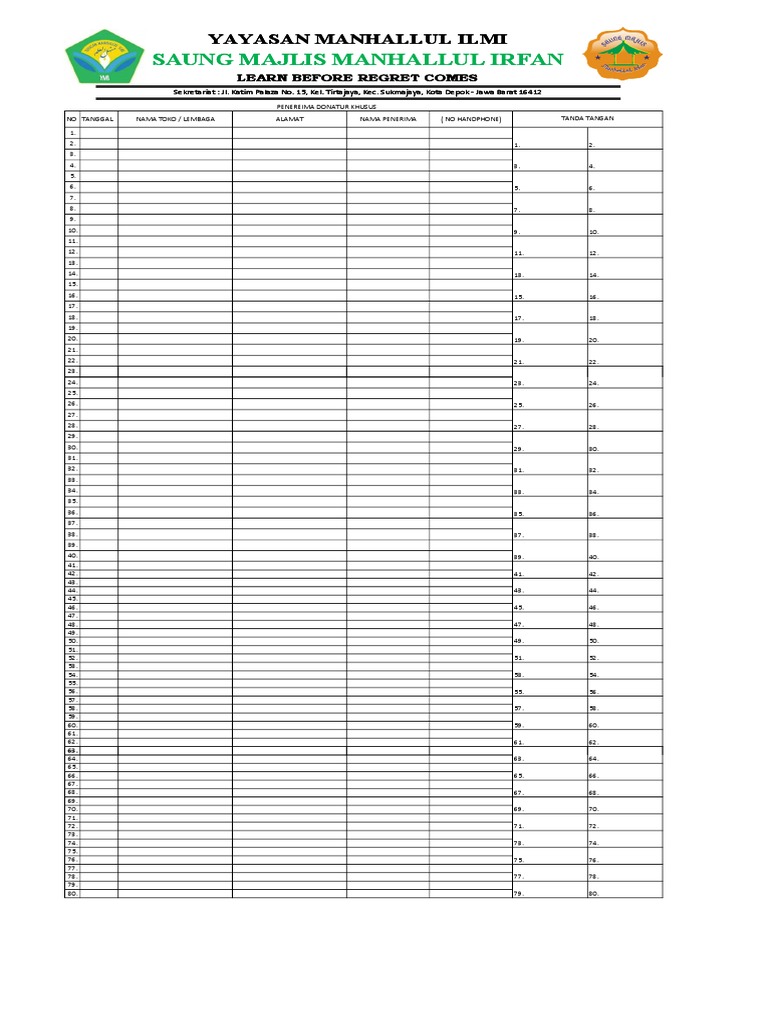 Formulir Donatur Yayasan Manhallul Ilmi | PDF