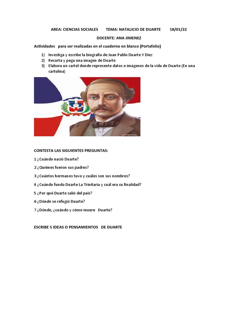 Actividades Sobre Duarte para 2do. y 3ro | PDF