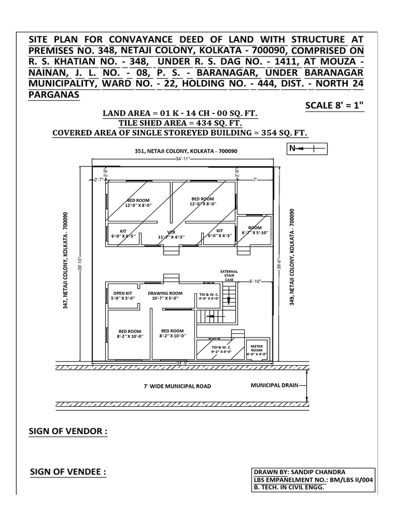 Land Area 01 K - 14 CH - 00 Sq. Ft. Tile Shed Area 434 Sq. Ft. Covered ...