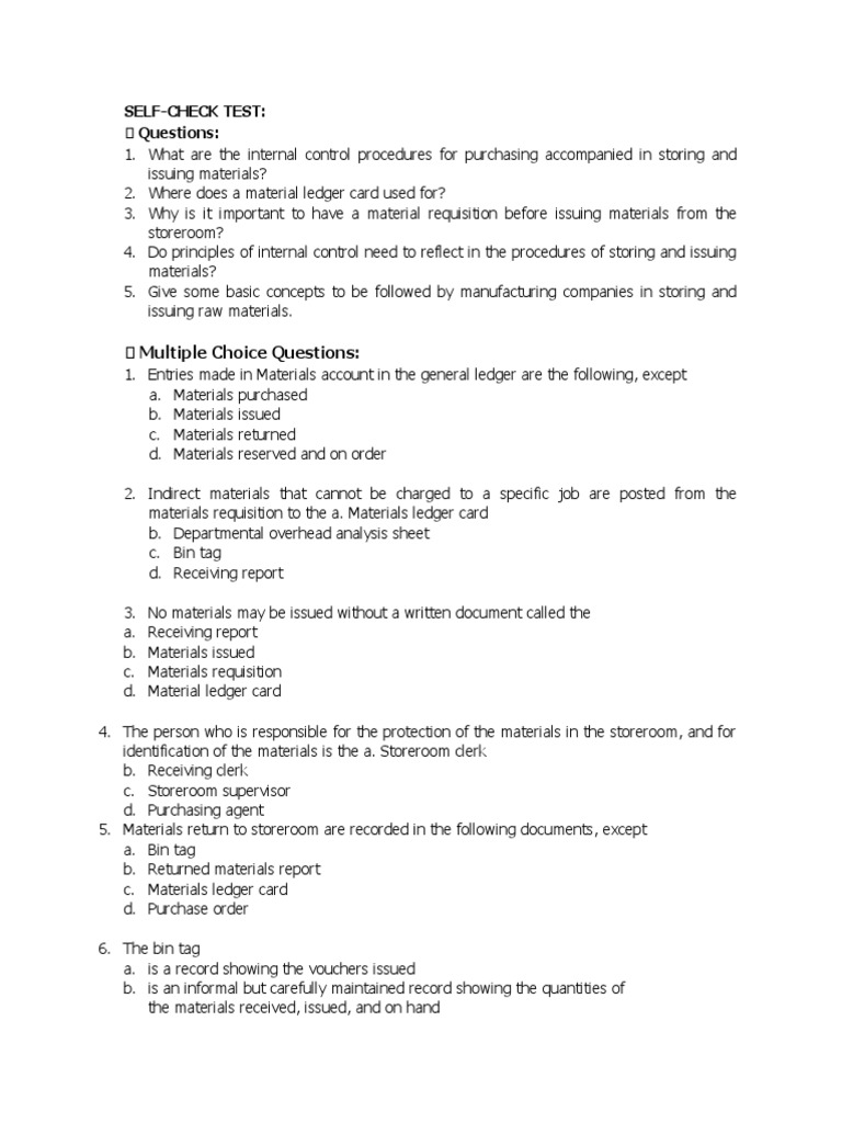 Multiple Choice Questions:: Self-Check Test | PDF | Bookkeeping | Business
