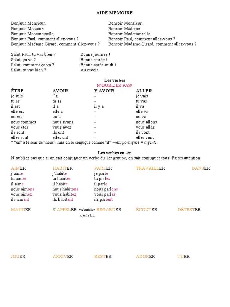 Guide de Conjugaison et Expressions | PDF | Genre grammatical | Nombre ...