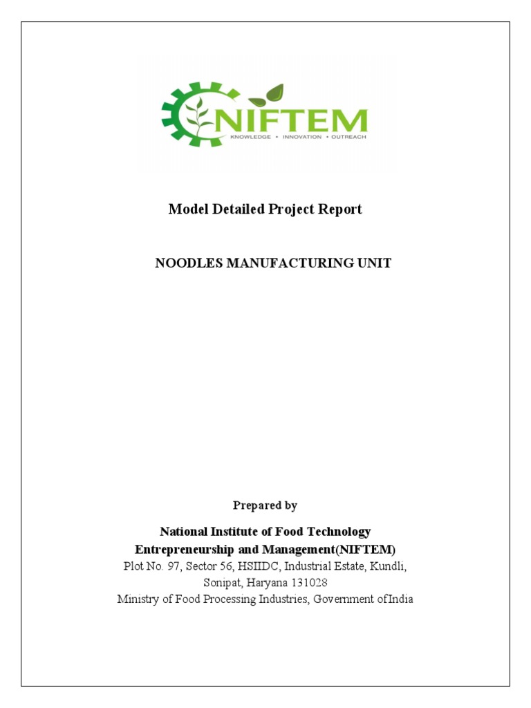 Model Detailed Project Report: Noodles Manufacturing Unit | PDF ...