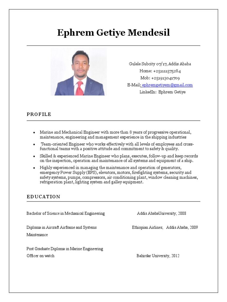 Ephrem G CV | PDF | Engineering | Engineer